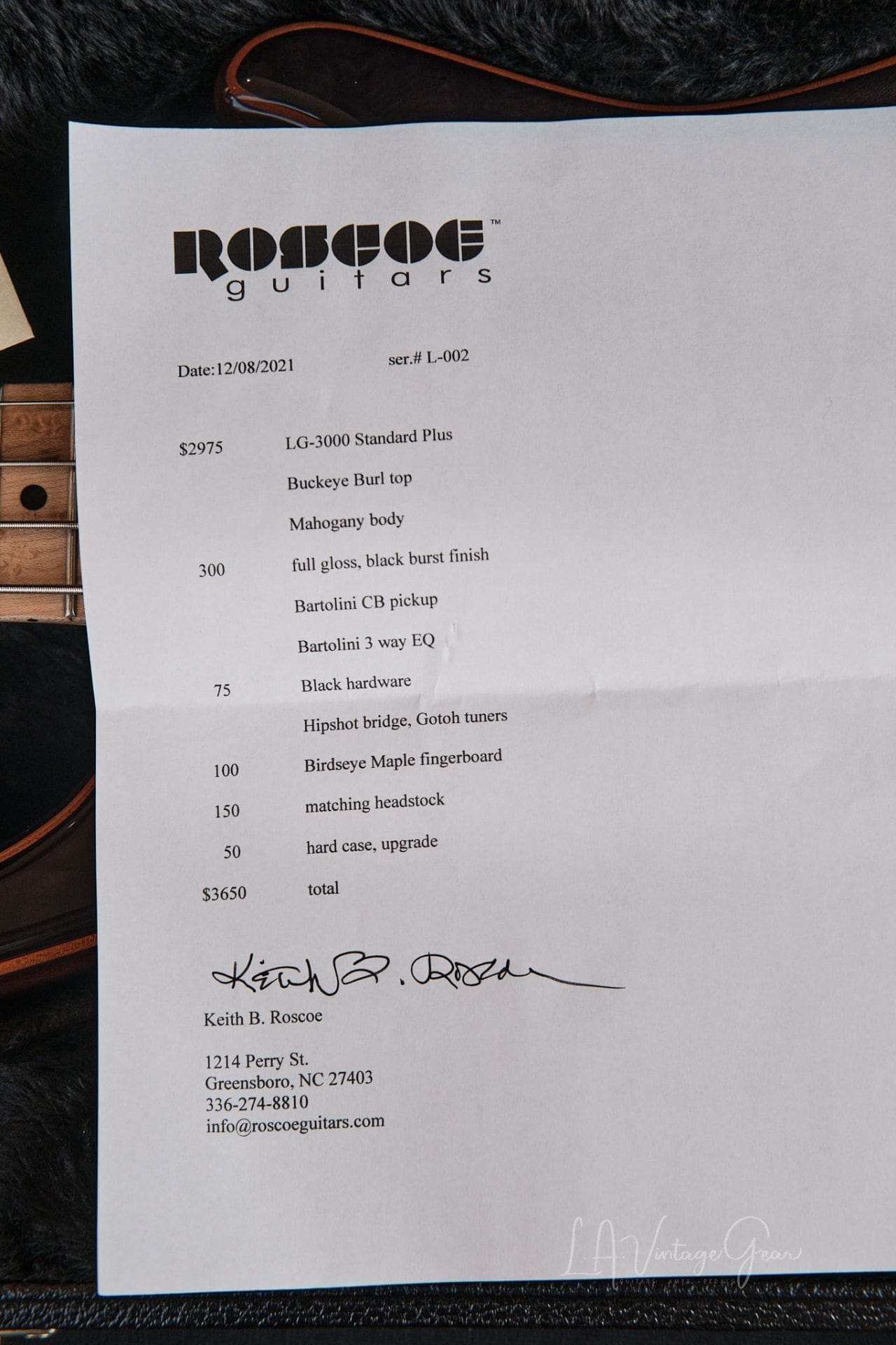 Roscoe LG3000 4 String Bass - With Beautiful Buckeye Burl Top and ...